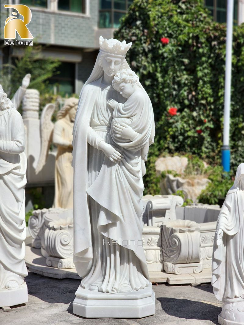 Marble Virgin Mary and Baby Jesus Statue - Relong Art Sculpture