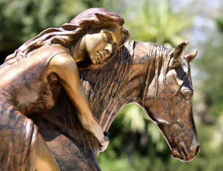 Bronze J Anne Butler Girl and Horse Sculpture - Relong Art Sculpture