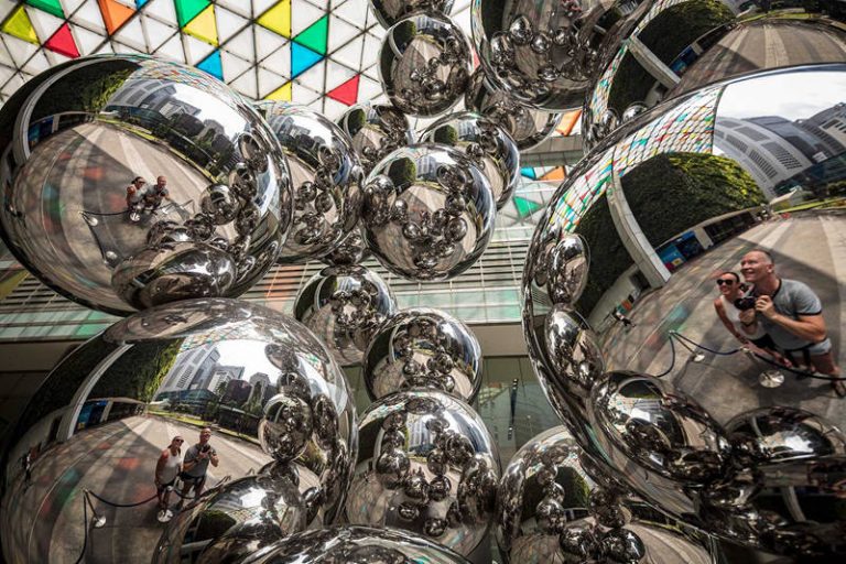 High Polished Contemporary Stainless Steel Sphere Ball Sculpture ...