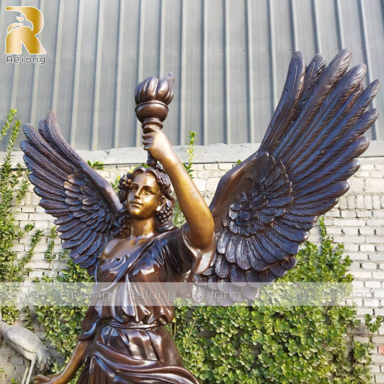 Large Bronze Angel Statue Holding Torch - Relong Art Sculpture