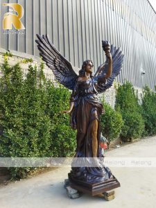 Large Bronze Angel Statue Holding Torch - Relong Art Sculpture