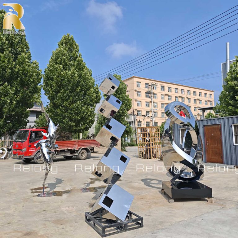 Modern Large Metal Cube Sculpture - Relong Art Sculpture