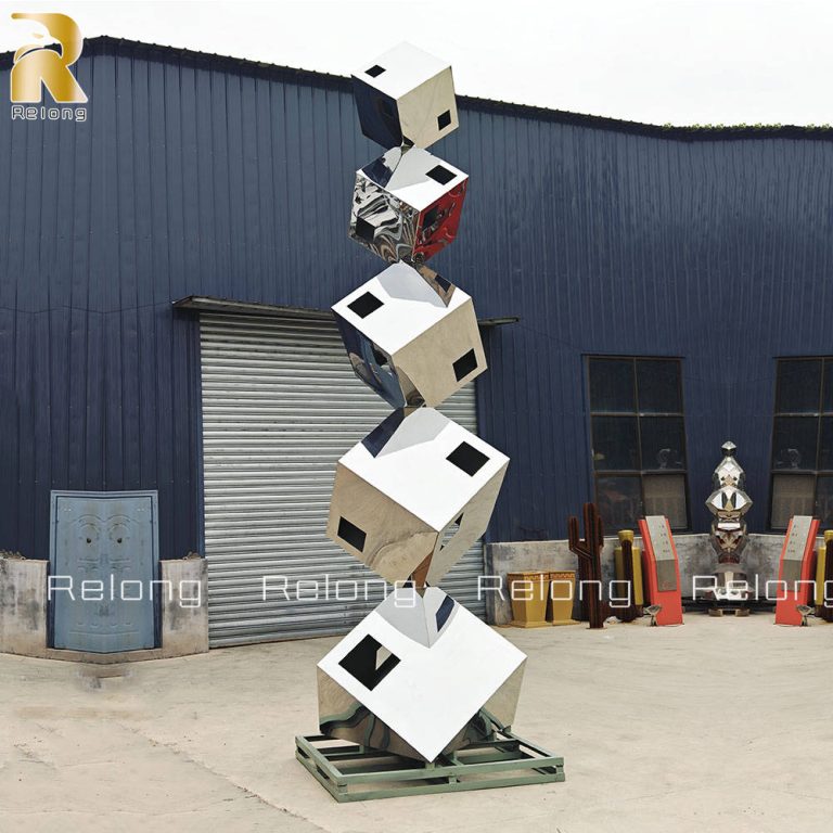 Modern Large Metal Cube Sculpture - Relong Art Sculpture