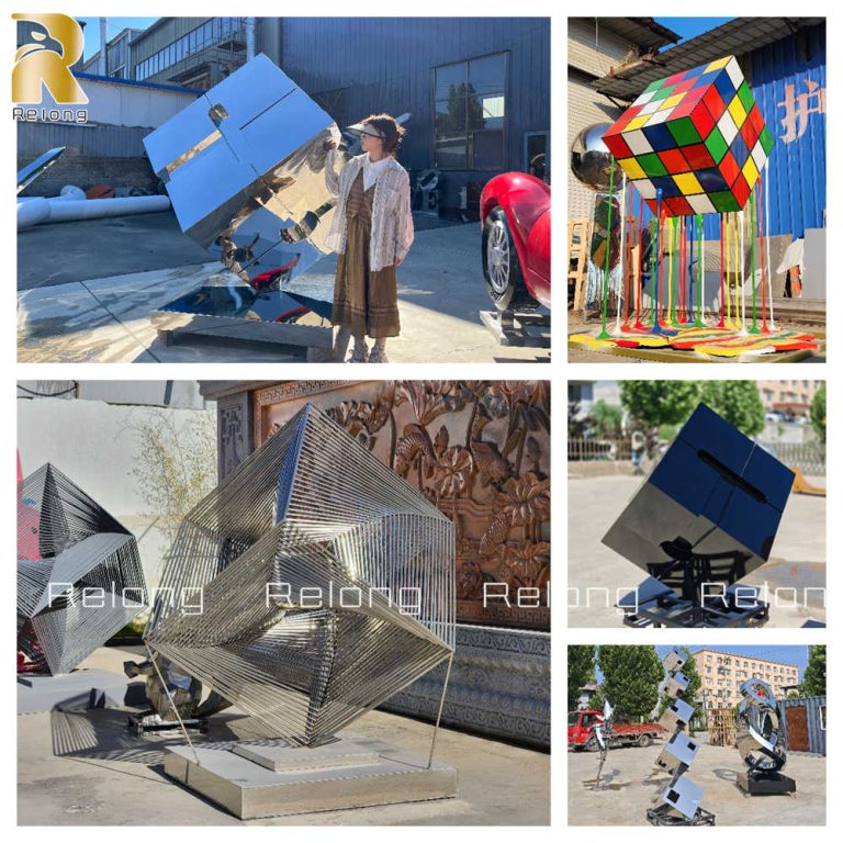 Modern Large Metal Cube Sculpture - Relong Art Sculpture
