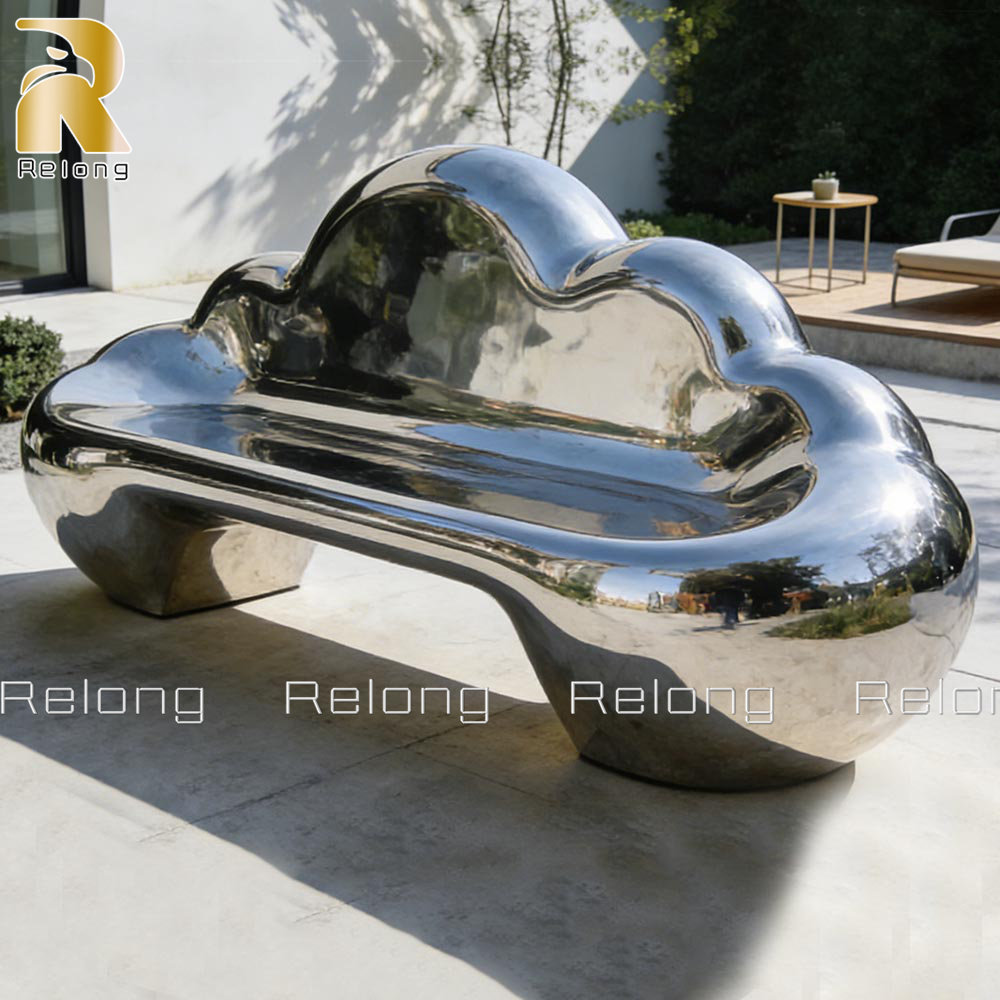 Modern Art Stainless Steel Bench Sculpture - Relong Art Sculpture