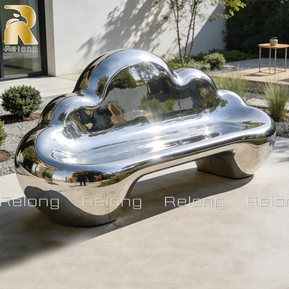 Modern Art Stainless Steel Bench Sculpture - Relong Art Sculpture