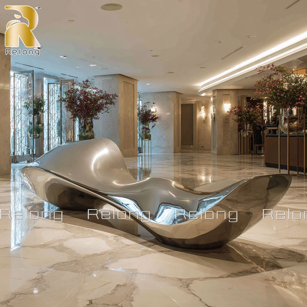 Modern Art Stainless Steel Bench Sculpture - Relong Art Sculpture